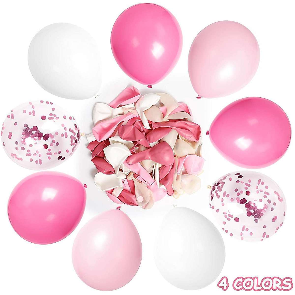 90pcs Pink Balloons Set 12 inch Latex Hot Pink Light Pink White Confetti Latex Balloons for Valentine's Day Decorations Birthday Party Bridal Wedding