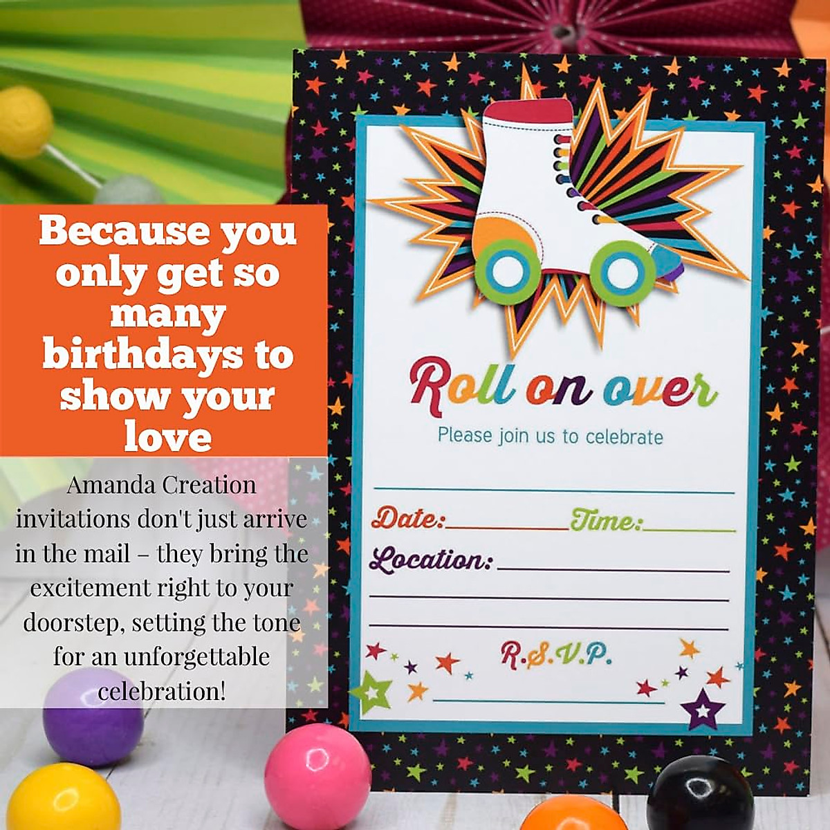 Roller Skating Birthday Party Invitations, 20 5x7 Fill In Cards with Twenty White Envelopes by AmandaCreation