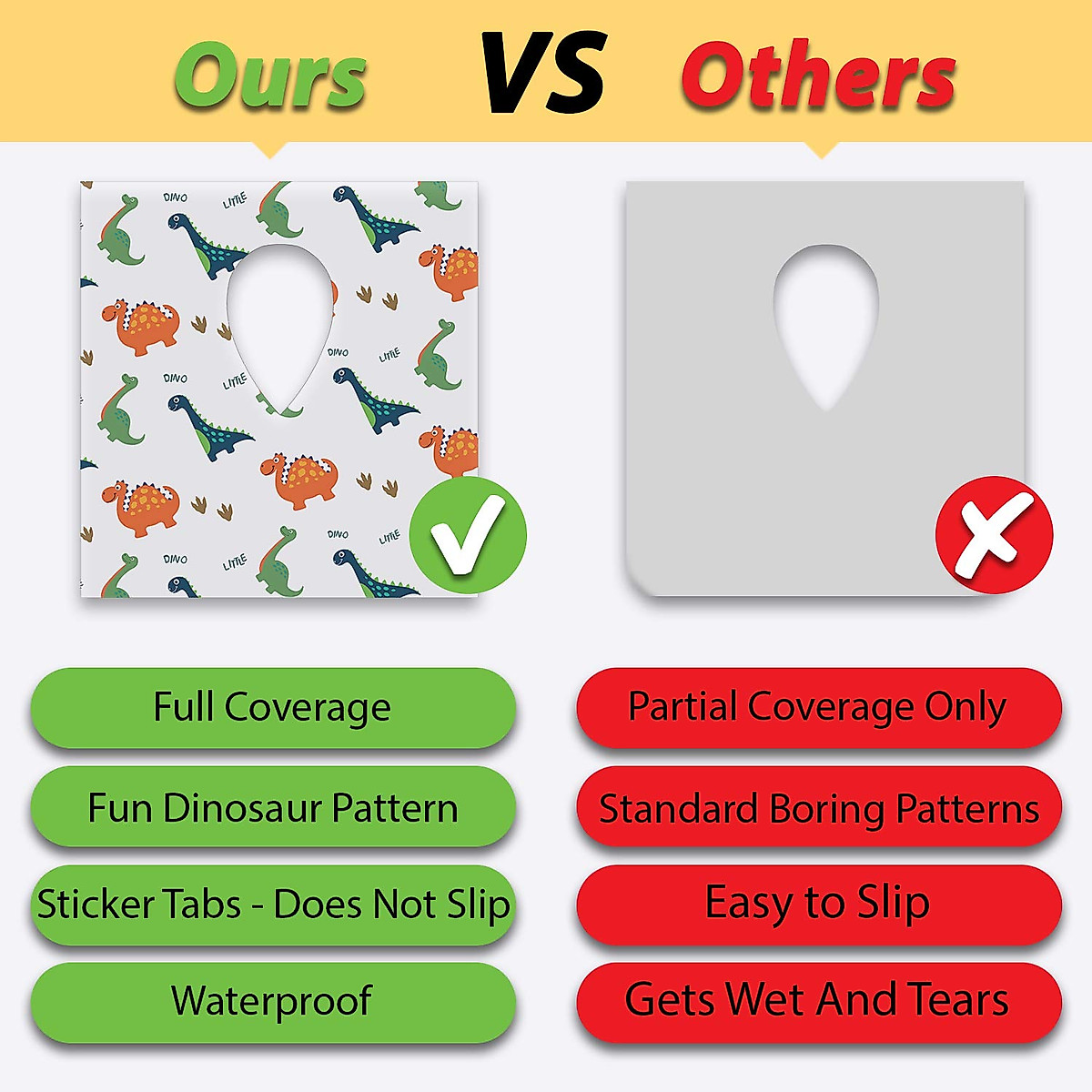 ATHENA FUTURES Disposable Toilet Seat Covers for Toddlers, Extra Large Individually Wrapped Dinosaur Paper Potty Training Liners for Kids, Portable, Flushable with Non-Slip Adhesive, Airplane & Travel