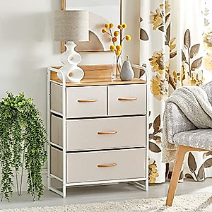 mDesign 30.9" High Steel Frame/Wood Top Storage Dresser Furniture Unit with 4 Removable Fabric Drawers - Bureau Organizer for Bedroom, Living Room, or Closet - Cream/White