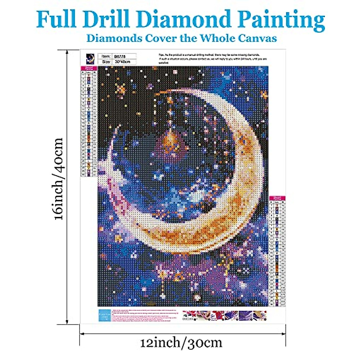 Offito Moon Diamond Art Kits for Adults Beginners Kids, DIY Full Drill Diamond Painting Kits with Gem Crystal Home Wall Decor 12x16 Inch