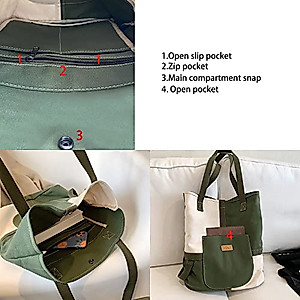 Canvas Tote Bag for Women Large Size Shoulder Handbags with Inner zipper Pockets Multicolor Casual(Green)