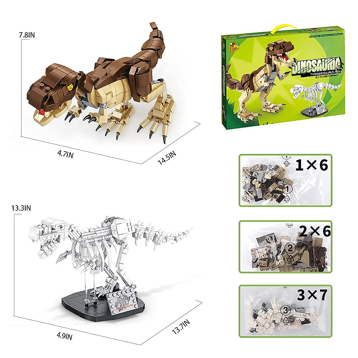 BEENLE Dinosaur Fossils Building Kit for Kids Building Dinosaur Blocks Toys Toddler Creative Thinking 2 Pack Dino Block Playset Kit Educational Kit Stem Toys Gifts for 6+ yr Boys Girls (906 PCS)