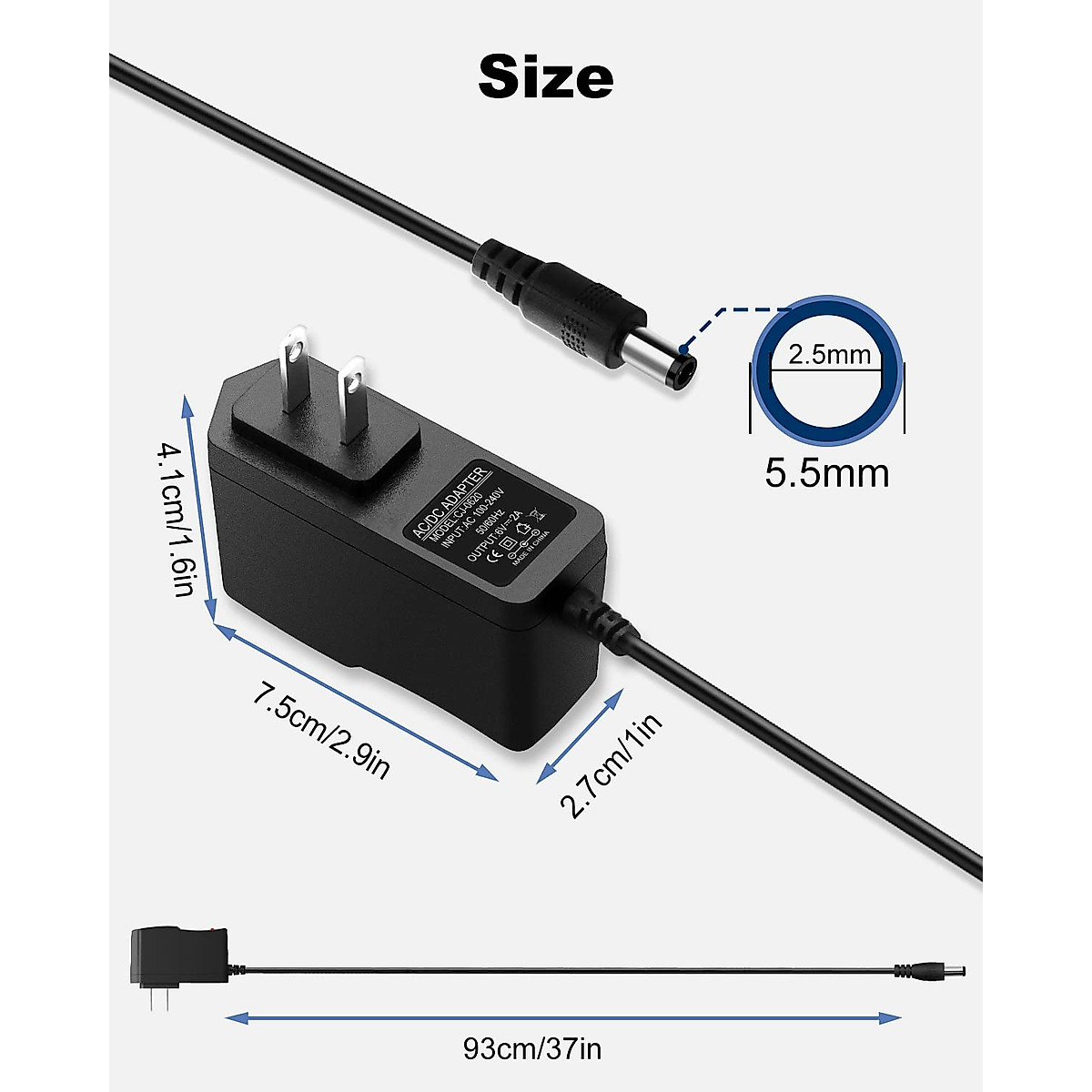 6V 2A DC Power Supply Adapter 6 Volt Universal AC Adapter 100-240V 50-60Hz AC to DC 6V 2A Power Adapter, 6V DC Power Supply 2A Transformer with 5.5mm x 2.5mm DC Outlet Plug