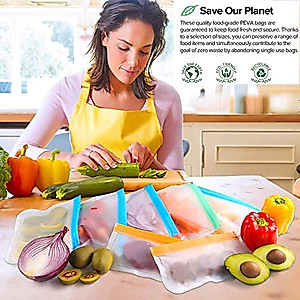 Reusable Freeze Bags Silicone-12 Pack Stasher Reusable Silicone Bags for Food Storage Resealable Lunch Bag for Meat Fruit Veggies Reusable Sandwich Bags BPA FREE Flat Freezer Bags