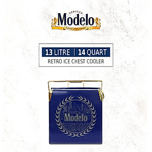 Modelo Retro Ice Chest Cooler with Bottle Opener 13L (14 qt), 18 Can Capacity, Blue and Gold, Vintage Style Ice Bucket for Camping, Beach, Picnic, RV, BBQs, Tailgating, Fishing