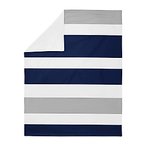 Sweet Jojo Designs Stripe Baby Boy Receiving Security Swaddle Blanket for Newborn or Toddler Nursery Car Seat Stroller Soft Minky - Navy Blue, Grey and White