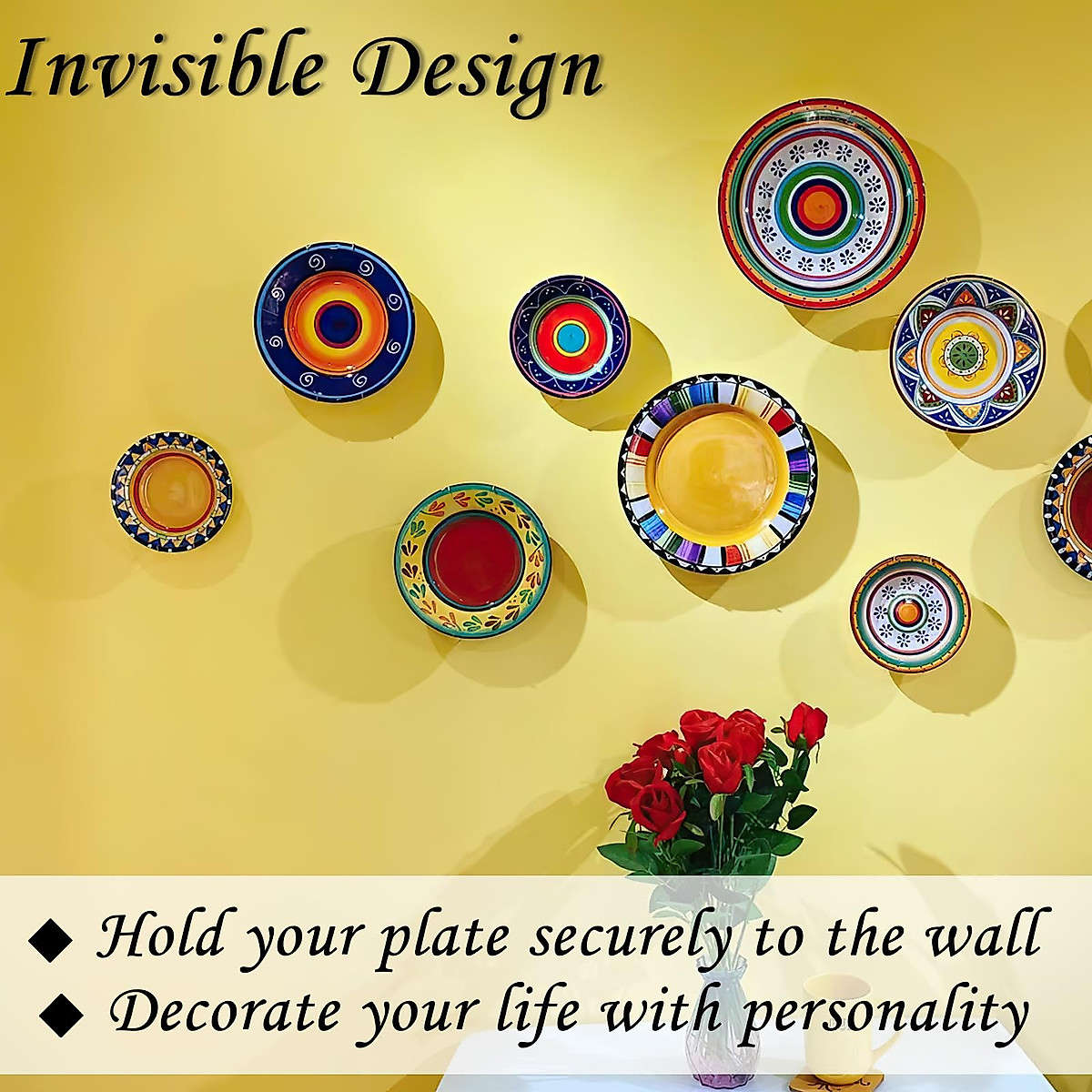 COIDEA 3 Pieces Plate Hangers for Wall, 6 8 10 Inch Plate Hangers, Stainless Steel Invisible Wire Plate Holder with 3 Pack Wall Hooks, Compatible 5 to 10.5" Decorative Antique Plates and Arts