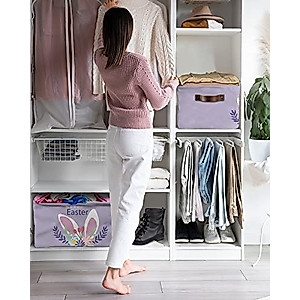 1 PCS Large Storage Basket Bins Waterproof Fabric, Easter Bunny Ear Rectangular Storage Box for Shelf Closet Organizer Cute Easter Rabbit Purple Red Spring Floral