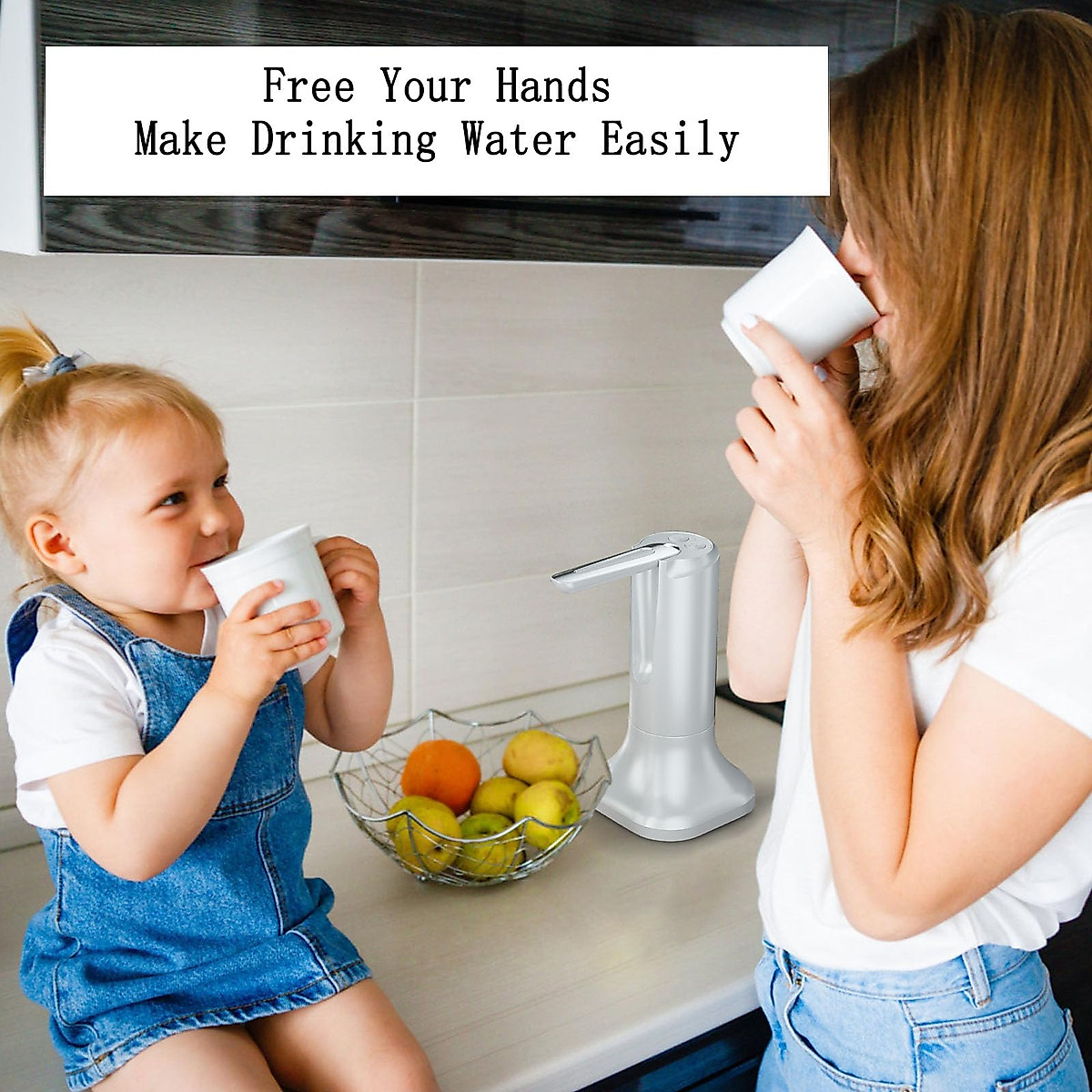 FEERNICH Water Dispenser for 5 Gallon Bottle，Universal Automatic Portable Water Bottle Pump Foldable Electric Drinking Water Pump 1200mAh USB Charging Suitable to Home Office Camp Travel （White）