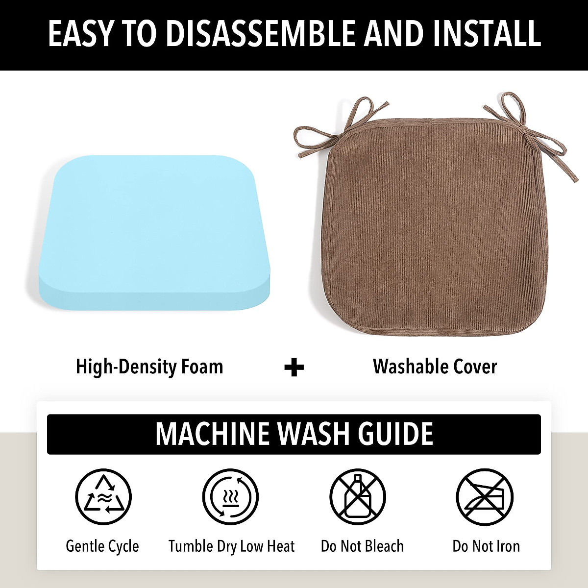 Tromlycs Chair Pads for Dining Chairs Set of 4 Kitchen Room Seat Cushions Indoor Non Slip with Ties 17 x 17 Inch Brown Corduroy