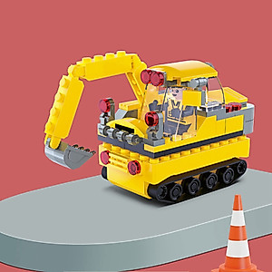 Elolicu Inductive Car Toy for Kid, Follow Line Inductive Car Building Excavator Toy Trucks Vehicle Construction DIY Induction Building Blocks Assembled Excavator Toy Car for Over 3 Years Old Kids