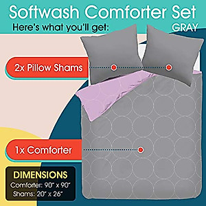 Refinery29 | Devon Bedding Collection | Modern Reversible Luxury Ultra Soft Comforter, All Season Premium 4 Piece Set, Design for Home Hotel Décor (Full/Queen, Grey)