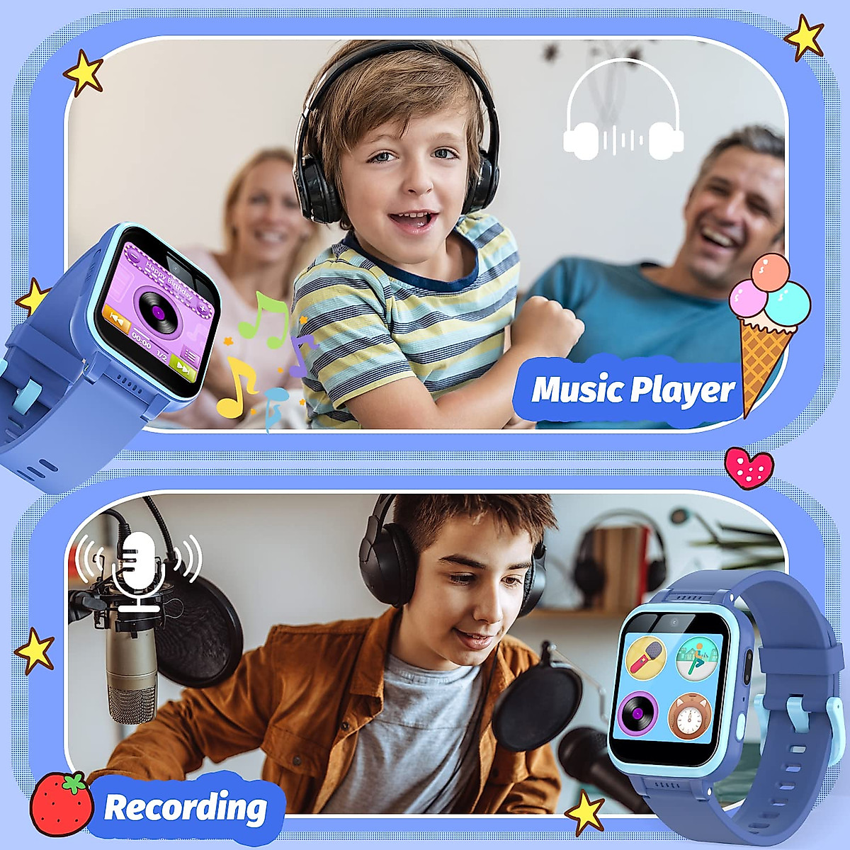 meoonley Kids Smart Watch with Puzzle Games HD Touch Screen Camera Video Music Player Pedometer Alarm Clock Flashlight Fashion Kids Smartwatch Gift for 6-13 Year Old Boys Girls Toys