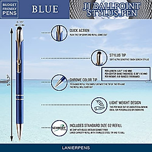 Blue JJ Ballpoint Pen with Stylus - Black Ink Refill, Medium Tip Point