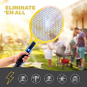 Electric 4000 Volt Fly Swatter [Set of 2] Handheld Bug Zapper Racket for Indoor/Outdoor - Instant Bug & Mosquito Killer with Attractant LED Light - USB Rechargeable Portable Fly Zapper.