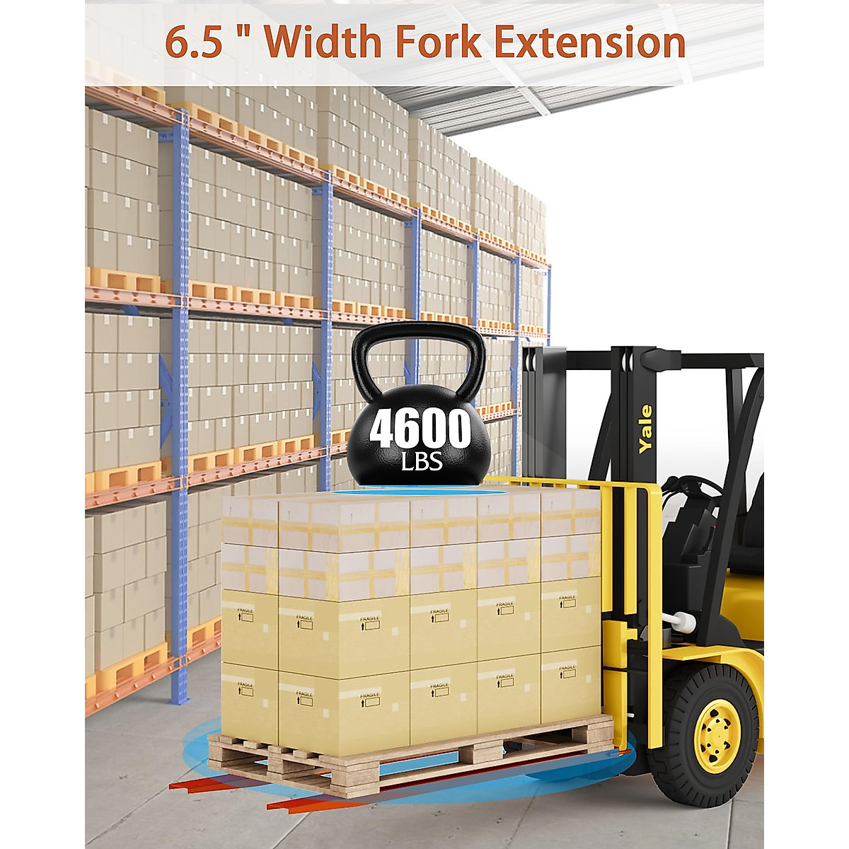 KYBOLT Pallet Fork Extension, [6.5" Width 84" Length] [4600 LBS Max] Heavy Duty Steel Pallet Extensions for Forklift Truck- Orange
