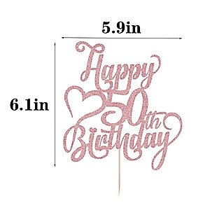 AROKIPPRY rose gold Glitter Happy 50th Birthday Cake Topper - 50 Anniversary/Birthday - Hello 50, Cheers to 50 Years,50 & Fabulous Cake Topper Party Decoration