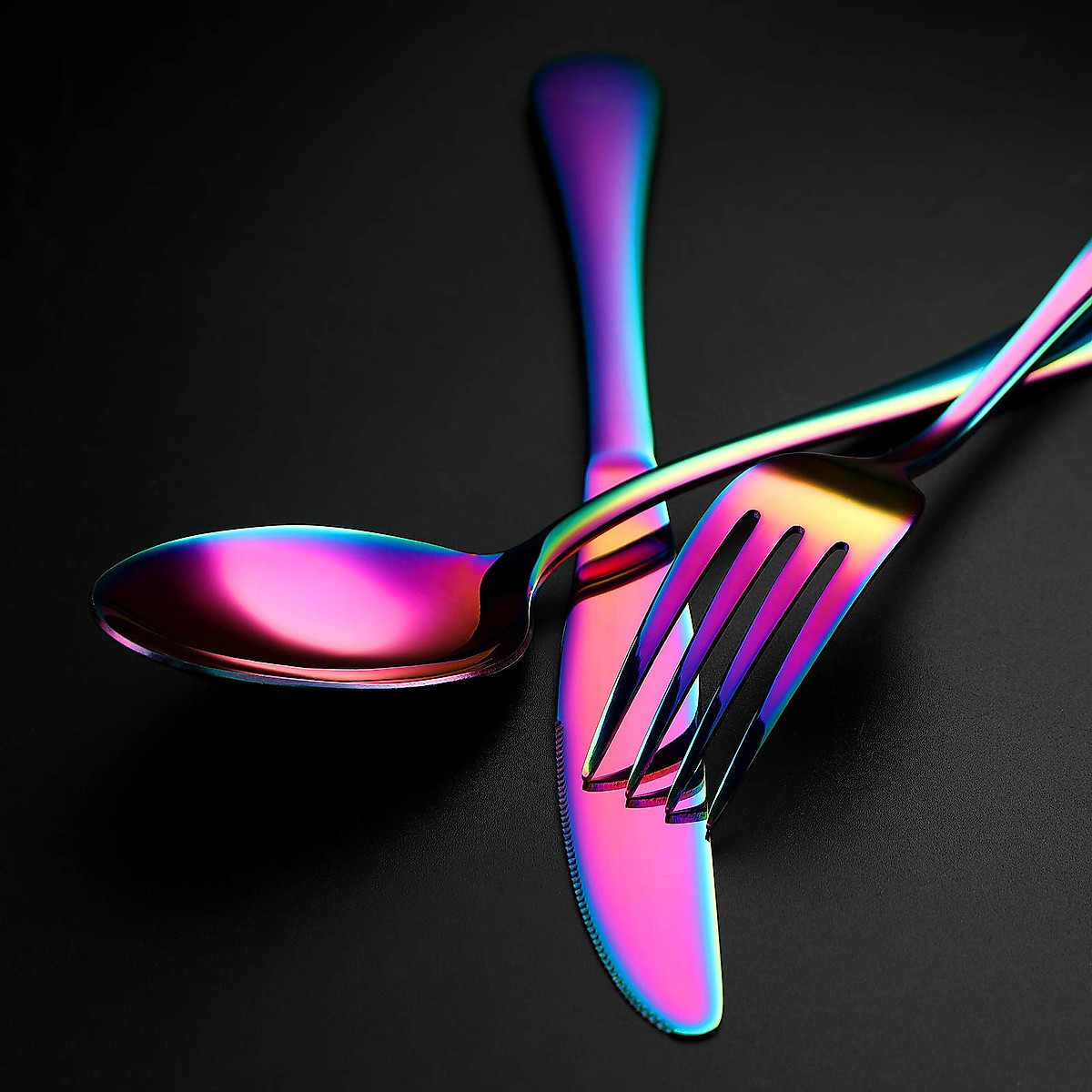 WYT Colorful Dinner Knives Set of 8, Stainless Steel Rainbow Premium Dinner Knife 9.1-Inche, Muticolorful 8-Piece Cutlery Dinner Knives, Mirror Polish, Dishwasher Safe…