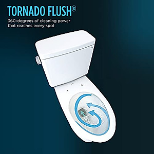 TOTO Drake WASHLET+ Two-Piece Elongated 1.28 GPF Universal Height TORNADO FLUSH Toilet with S550e Bidet Seat, Cotton White - MW7763056CEFG#01