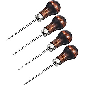 4 Pack Awl Tool Gourd Shape Wooden Handle Scratch Awl Tool Pin Punching for Leather Craft Cloth Pouch Hole DIY Handmade Maker Tool