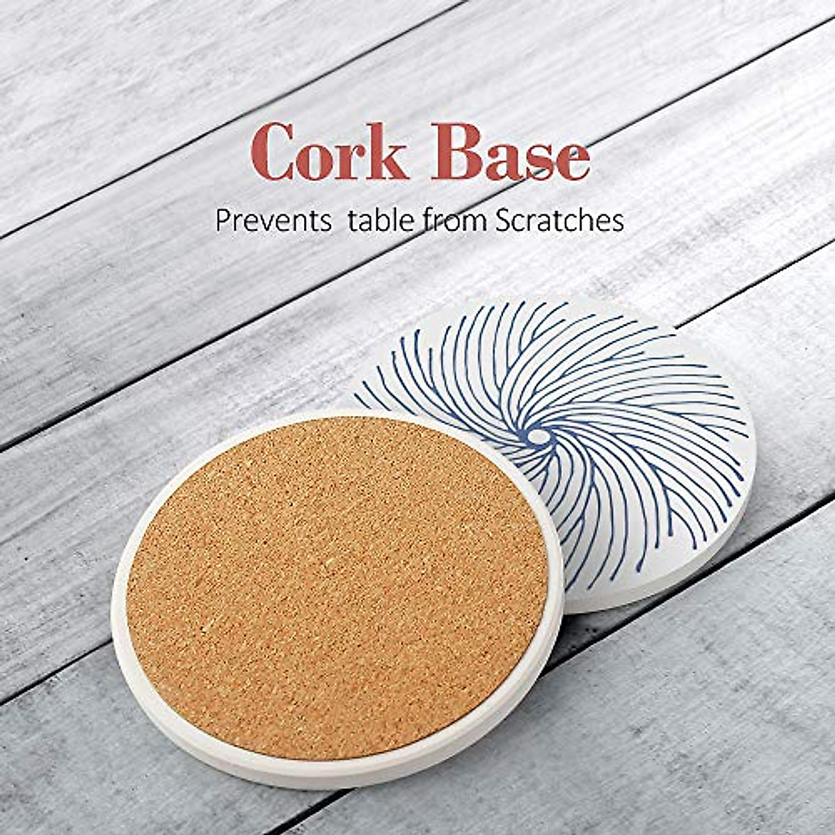 Absorbing Stone Coasters for Drinks Cork Base, with 2 Holder, for Housewarming, Apartment Kitchen Room Bar Decor, Suitable for Wooden Table, Set of 16 (Blue)