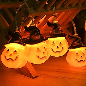 wonlex Orange Halloween Lights Battery Operated, 10FT 20 LEDs Pumpkin Lights Halloween Decor, Halloween Decorations Lights for Indoor, Outdoor Party, Garden (Pumpkin with Wizard Hat)