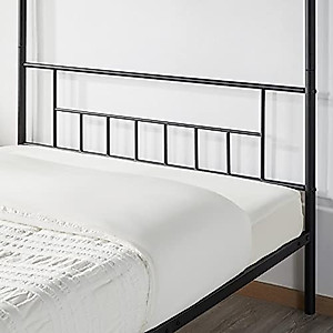 Topeakmart Black Four-Poster Canopy Metal Bed Frame with Headboard and Footboard Sturdy Slatted Structure No Box Spring Needed Queen Size