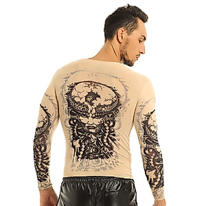 Nikiikoo Men's Sports Long Sleeve Elastic Cycling Fitness T-Shirt Fake Tattoo Tribal Inspired Print Tops Cuticolor One Size