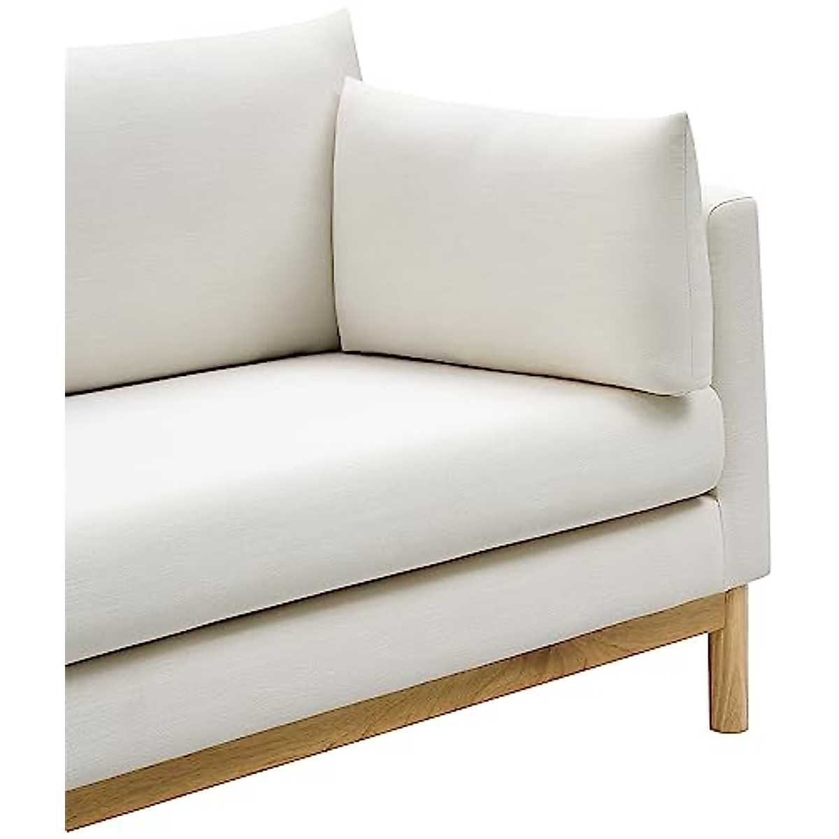 Meridian Furniture 157Cream-L Langham Collection Mid-Century Modern Linen Textured Fabric Upholstered Loveseat, Cream Linen Textured Fabric, Natural Finish Wood Base, 66" W x 33.5" D x 33" H, Cream