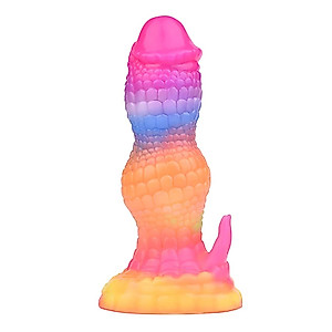 Liquid Silicone 7.2 Inch Luminous Realistic Dildo with Strong Suction Cup, Colourful Fake Penis with Scales Anal Plug Adult Sex Toy for Women and Couples
