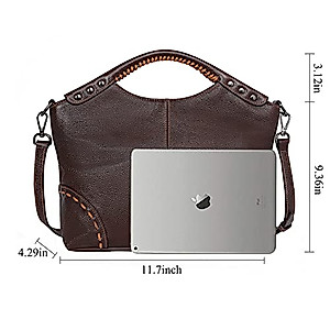HESHE Vintage Genuine Leather Purses and Handbags for Women Tote Top Handle Bag Crossbody Shoulder Bags Hobo Ladies Purse (Coffee)