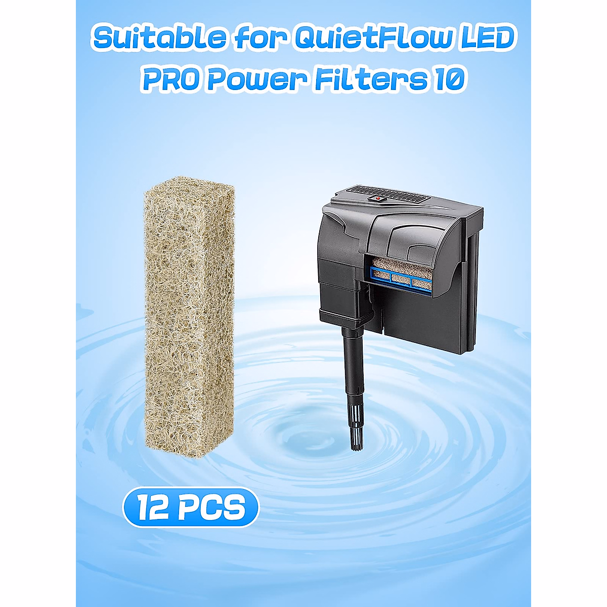 MEWTOGO 12 Pcs Ammonia Reducer Filter Pads for Aqueon QuietFlow LED PRO, Compatible with Model 10, Fish Tank Filter Cartridges for Fresher Water and Healthier Fish