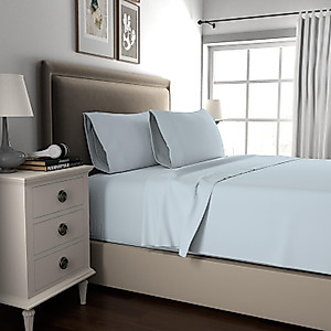 600 Thread Count Cotton Rich Queen Size Sheets Set Light Blue, Easy Care Ultra Soft & Silky Sateen Weave Deep Pocket Sheet Set (1 Flat, 1 Fitted Sheet & 2 Pillowcases), Fall Bedding Set