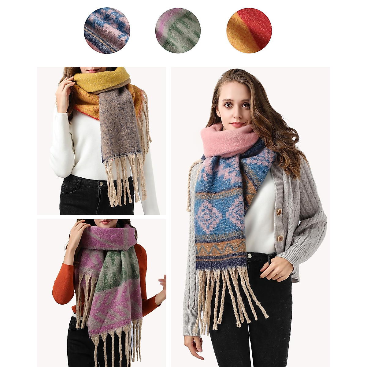 Scarf for Women - Winter Scarfs Fashion Long Scarf Shawl, Scarves for Women Winter Warm Blanket Scarf, Soft and Warm Cashmere Scarf Mohair Fish Bones Large Scarves