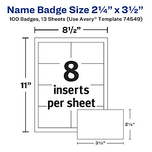 Avery Pin Style Top-Loading Name Badges, 2.25 x 3.5 Inches, White, Box of 100 (74549)