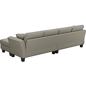 Belffin Convertible Sectional Couch Velvet L Shaped Sofa 4 Seat Sofa with Chaise L-Shaped Couches Reversible Sectional Sofa (Light Grey, L Shaped Couch)