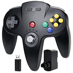 2.4 GHz Wireless N64 Switch Online Controller, USB Receiver & N64 Receiver, Compatible with Windows PC Laptop iOS Mac Raspberry Pi, N64 / Switch Online/NSO - (Plug and Play) (Rechargeable) Black