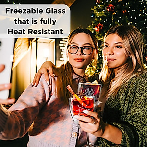 Wrenbury Mulled Wine Glasses Snowflake 7.7oz - Set of 4 Hot Toddy Mugs - Boroscilicate Double Walled Glasses - Insulated for Winter Christmas Drinks - Gluhwein Egg Nog Cups