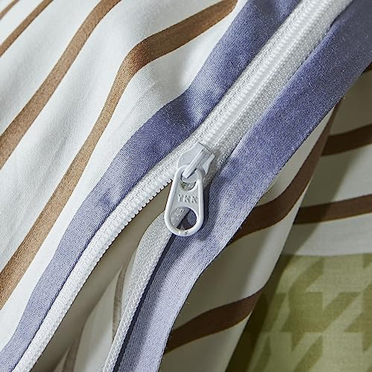 YuHeGuoJi Blue Striped Duvet Cover King 100% Egyptian Cotton Green Geometric Duvet Cover 3 Pcs Set 1 White Striped Duvet Cover with Zipper Ties 2 Pillowcases Modern Neutral Brown Gingham Bedding