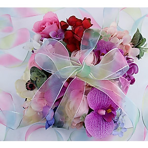 XMRIBBON Rainbow Sheer Organza Ribbon Wired 1-1/2 Inch X 25 Yards for Floral & Craft Decoration