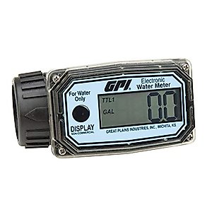 GPI 01N31GM Nylon Turbine Water Flowmeter with Digital LCD Display, 3-30 GPM, 1-Inch FNPT Inlet/Outlet (113255-4)