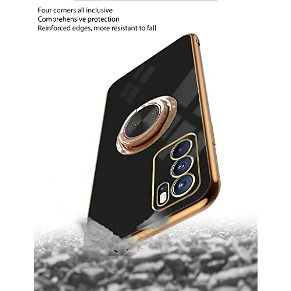 Compatible with Oppo Reno 6 Pro Case Silicone Shockproof Phone Cases for Oppo Reno 6 Pro 5G Anti-Scratch Cute Protective Case with Ring (Black, Oppo Reno 6 Pro 5G)