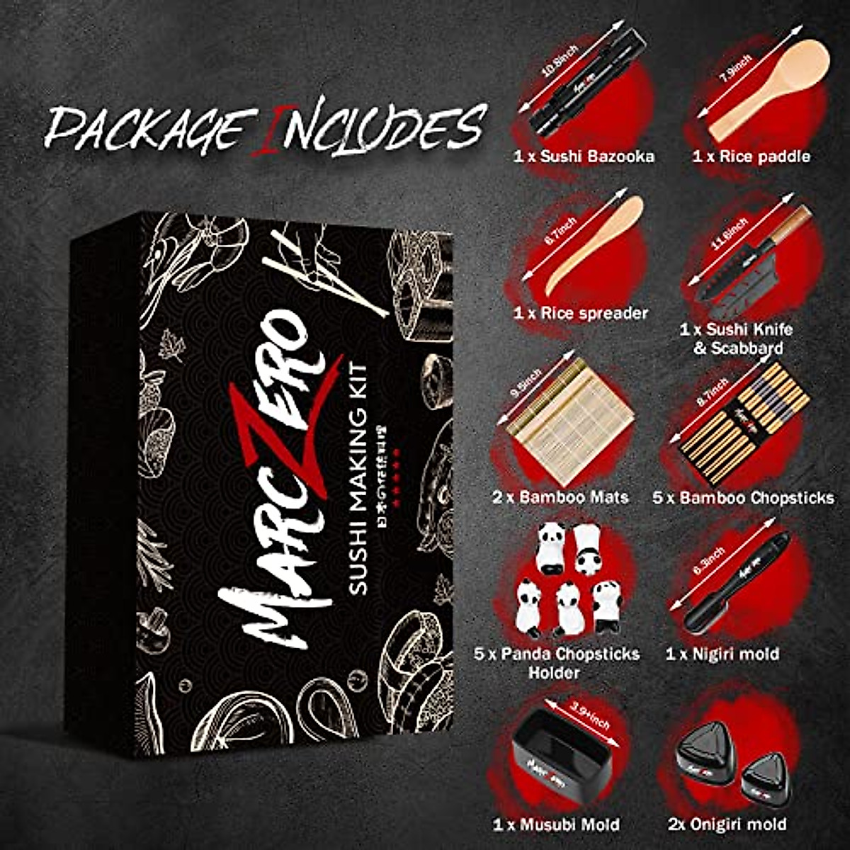 MarcZero Sushi Making Kit, 22 in 1 Sushi Bazooka Roller Kit With Bamboo Mat, Sushi Knife, Bamboo Chopsticks, Bazooka Roller, Sushi Molds, DIY Sushi Roller Machine for Beginner