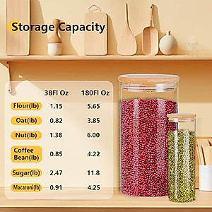 GTJ Large Glass Food Storage Containers with Lids, Glass Canisters 180oz [Set of 2], 1.4 Gallon Glass Jars with Bamboo Lids, Flour Sugar Containers, Airtight Storage Containers for the Kitchen