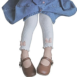 Looching 4 Pack Baby Toddler Kids Girls Footless Tights Cotton Leggings Cable Ribbed Knit Ruffle Stocking Pant with Bow(12-24 Months)