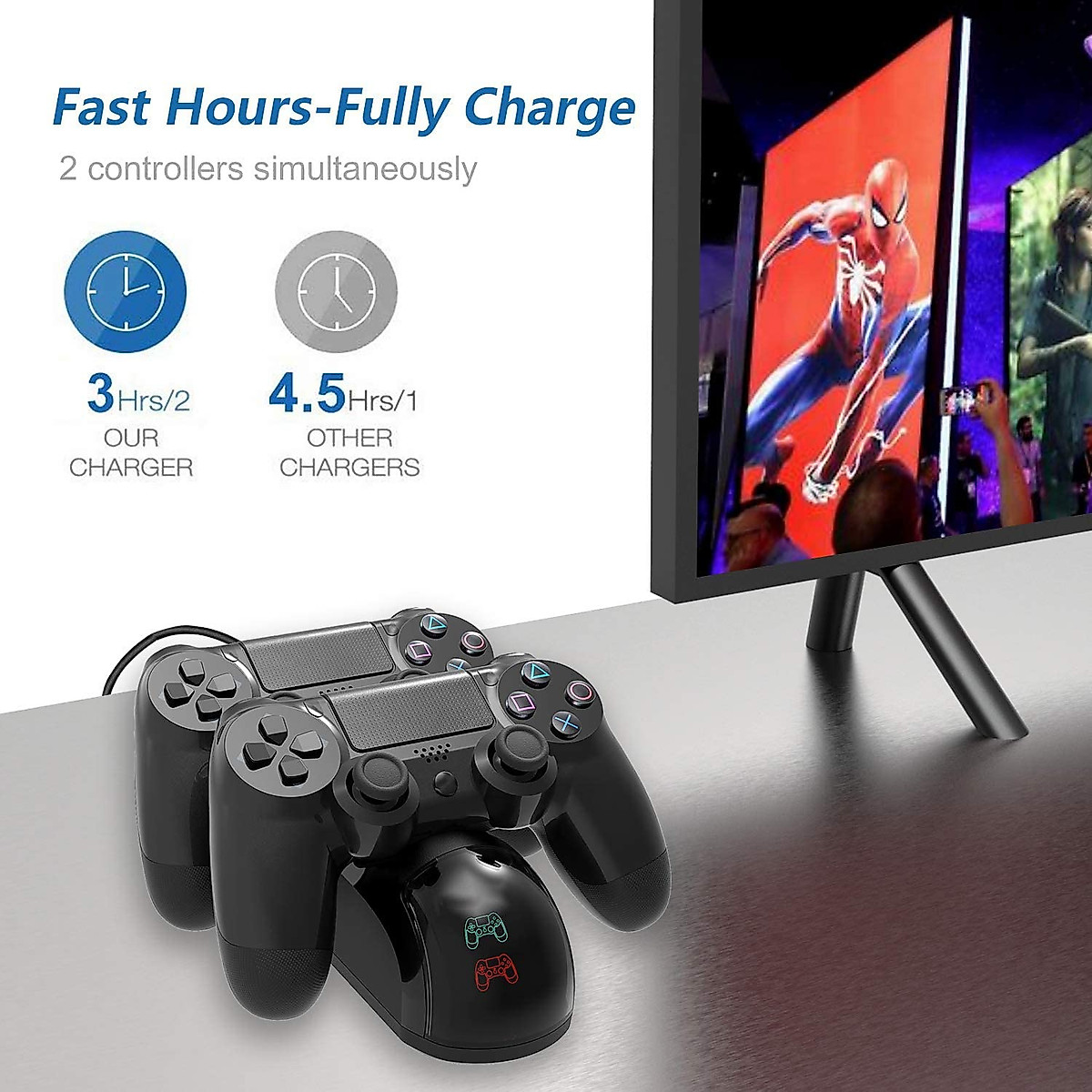 PS4 Controller Charger Charging Station, YCCSKY Wireless PS4 Chargers Controller PS 4 Twin Charger Charging Dock Station Stand PS4 Charger for PS4/PS4 Pro/PS4 Slim Controller, Black
