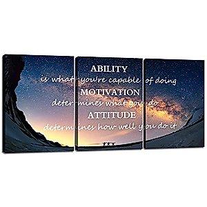 Yetaryy Motivational Quotes Canvas Wall Art Inspirational Ability Motivation Attitude Saying Words Posters Prints Entrepreneur Quote Home Office Bedroom Decor 3 Panels Ready to Hang - 36" W x 16" H