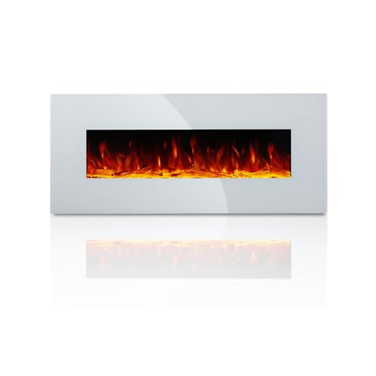 Amerlife 50" Electric Fireplace Wall-Mounted, Fireplace Heater with Timer, Remote Control, Adjustable Flame Brightness, Log Set & Crystal Options, White