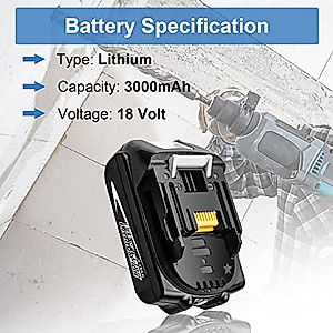 2-Pack BL1830B 18 Volt 3.0Ah Lithium-ion Replacement Battery Compatible with Makita 18V Battery BL1815 BL1820 BL1820B BL1835 BL1840 BL1850 BL1860 LXT400 Cordless Power Tools Batteries